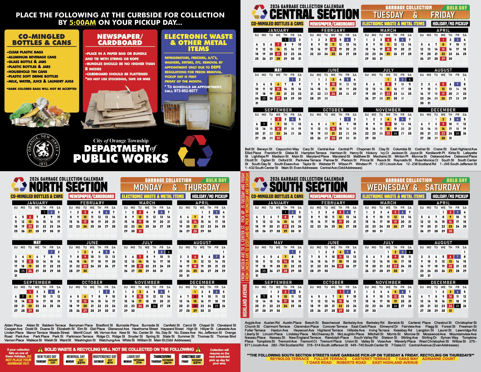 2026 Garbage Collection Schedule – Orange City Council