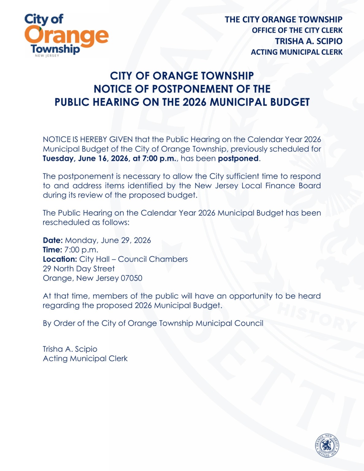 Public Notice: Notice of Budget Public Hearing Rescheduled to 6/29/26 ...
